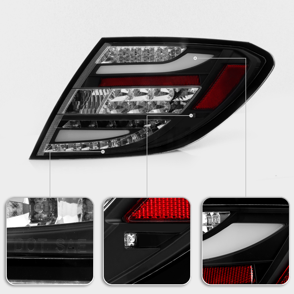 2011-2014 Mercedes Benz W204 C-Class Euro Style LED Tail Lights - Black