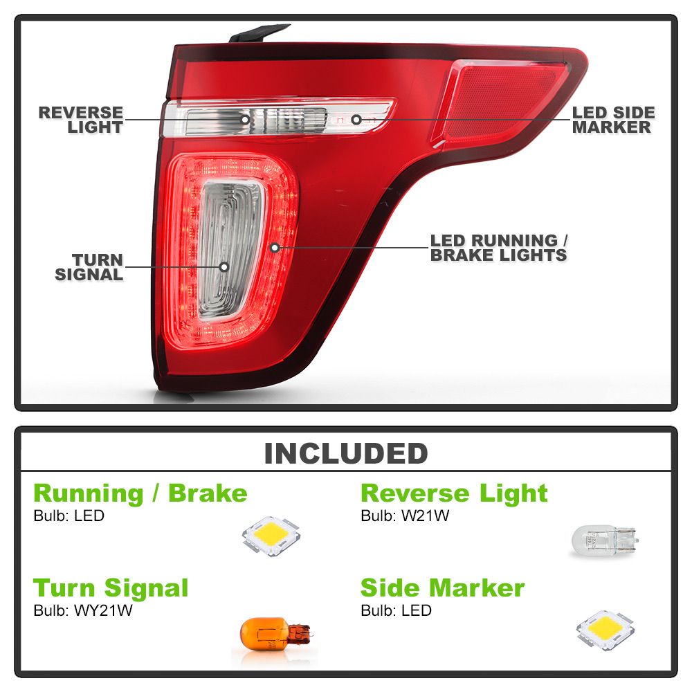 2011-2015 Ford Explorer Red Clear LED Tail Light Lamp Replacement ...