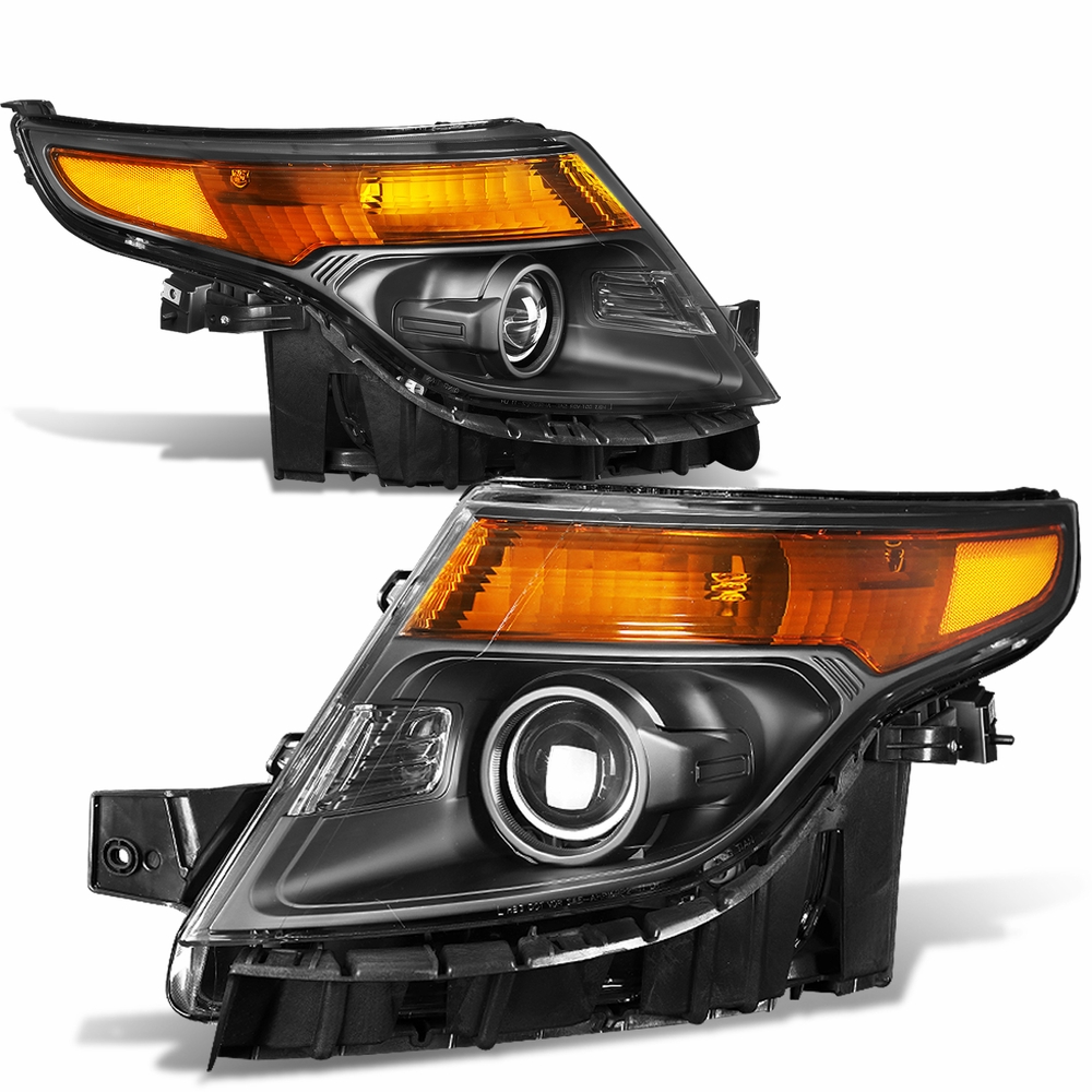 HID Xenon + 2011-2015 Ford Explorer Projector Headlights - Black Amber