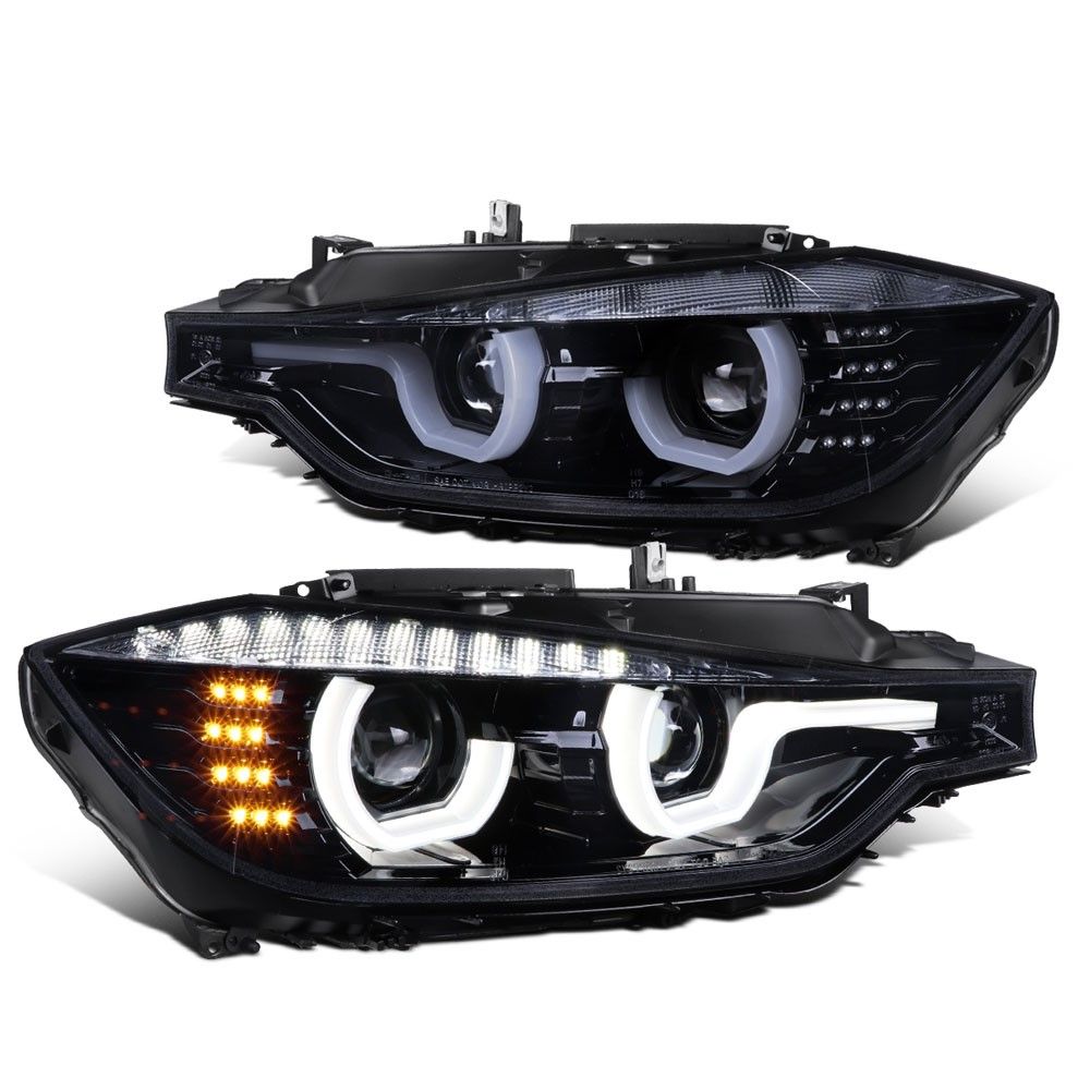 2012-2015 BMW F30 LED Halo HID Projector Headlights - Black Smoked