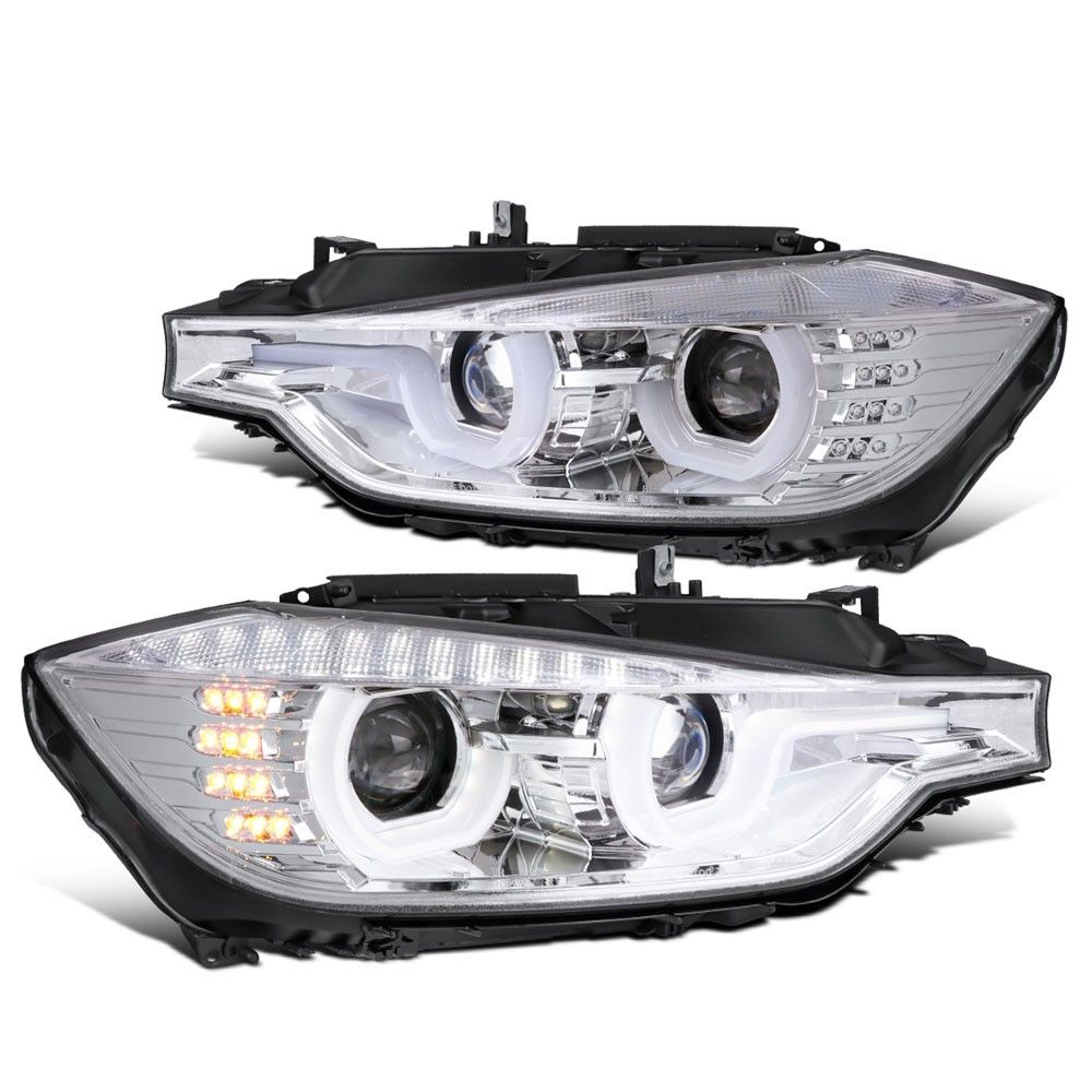2012-2015 BMW F30 LED Halo HID Projector Headlights - Chrome