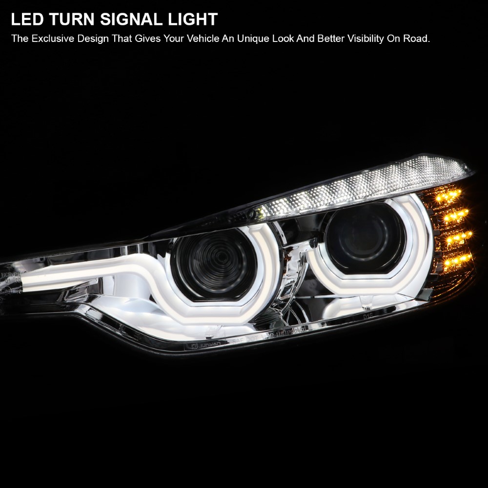 2012-2015 BMW F30 LED Halo HID Projector Headlights - Chrome