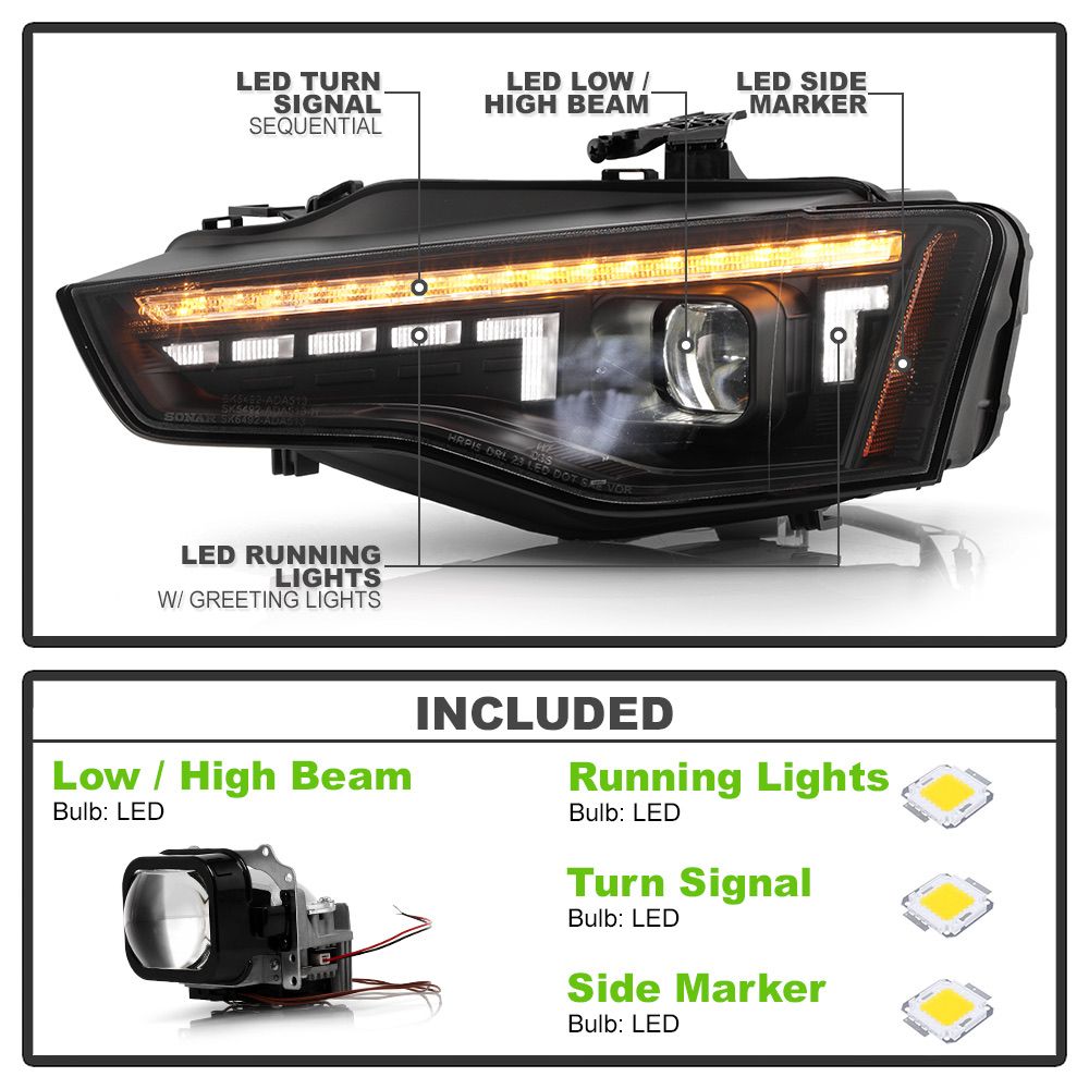 2012-2017 Audi A5|S5 LED Upgraded Projector Headlights w/ LED Greeting ...