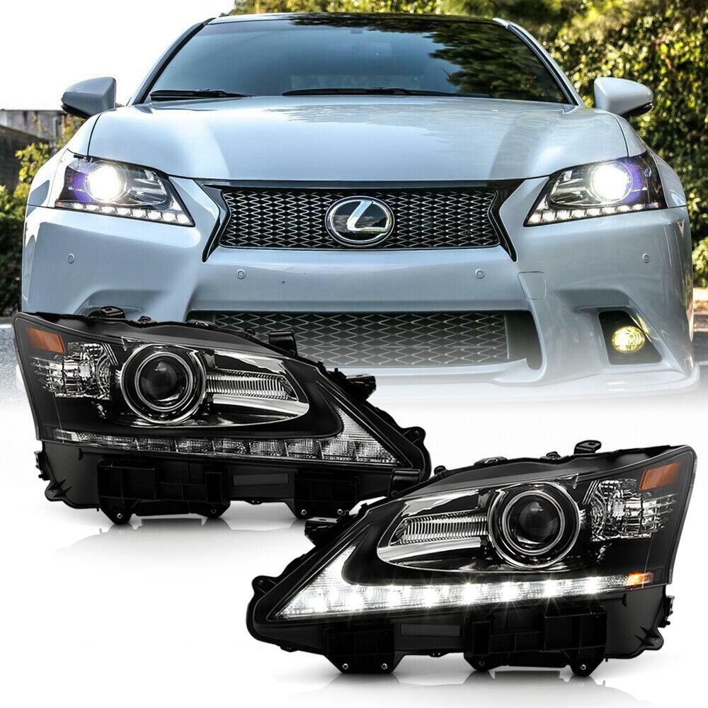 2013-2015 Lexus GS350 GS450h HID w/o AFS LED DRL Projector Headlights - Set
