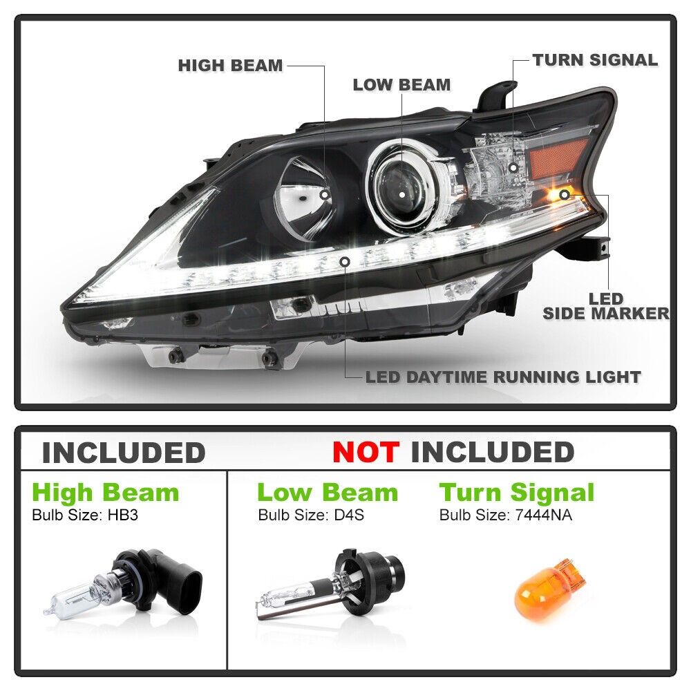 2013-2015 Lexus RX350/RX450H [Xenon HID Model] Non-AFS Projector Black ...