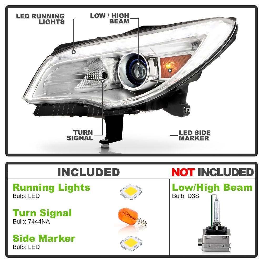 2013-2017 Buick Enclave HID/Xenon [Non-AFS Model] LED DRL Projector ...