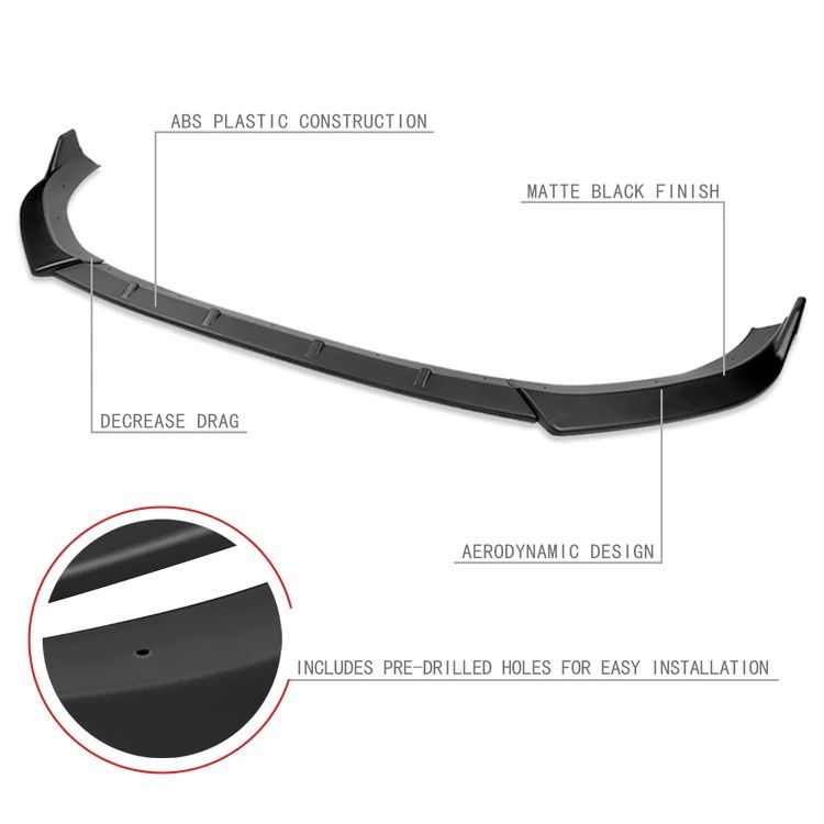 2014-2016 Audi A3 Front Bumper Lip - 3 Pieces STP Style - Matte Black