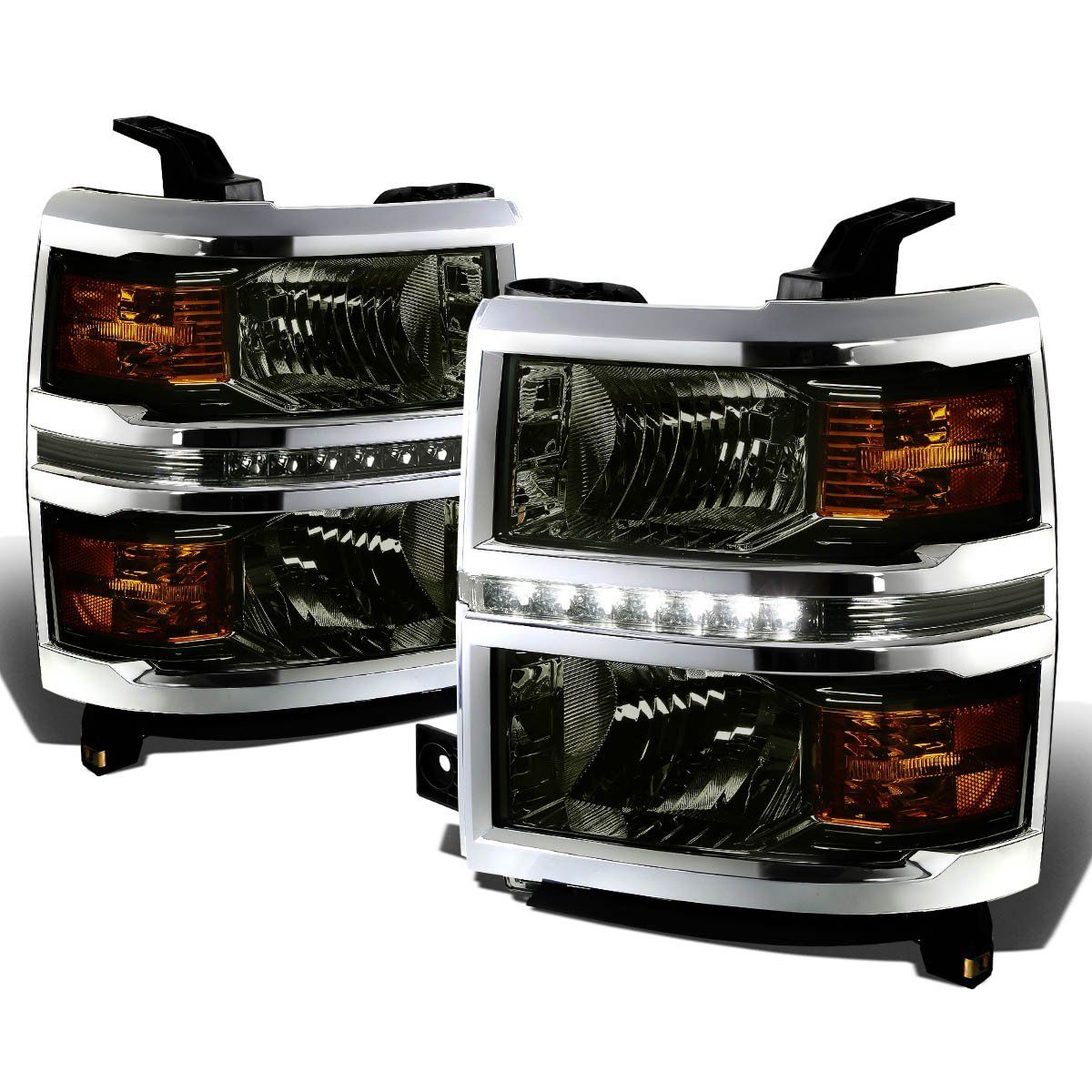 2014-15 Chevy Silverado 1500 LED Strip Replacement Headlights - Smoked