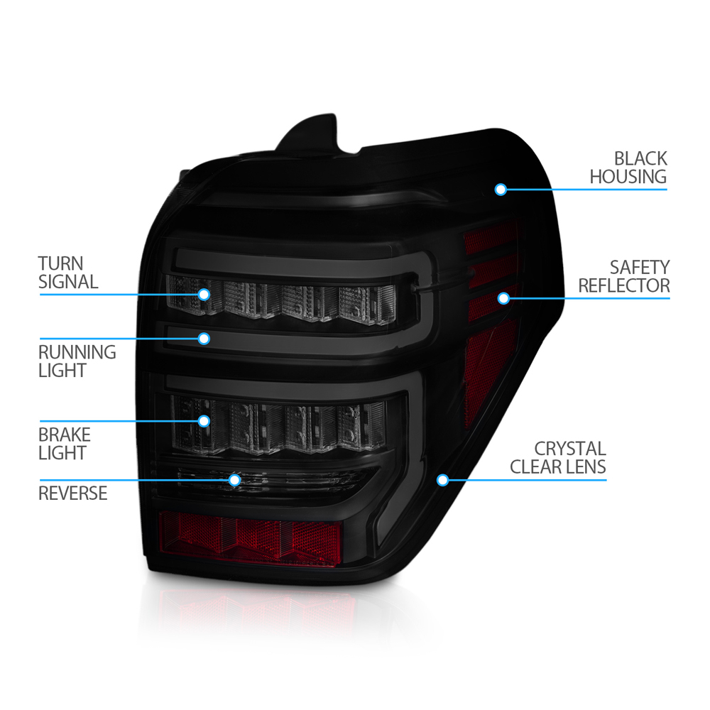 2014-2022 Toyota 4Runner Optic-Style LED Tail Lights - Black / Smoked ...