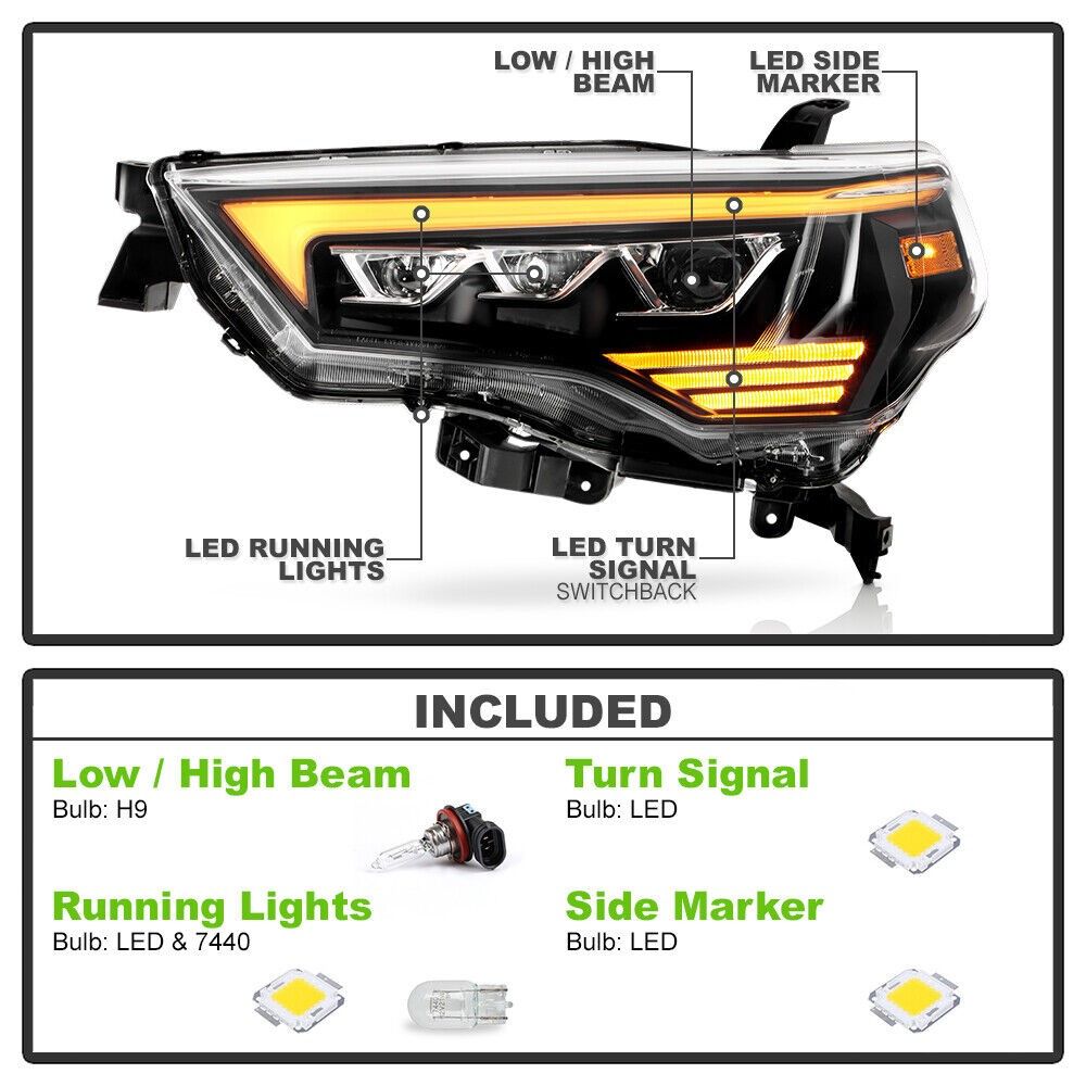 2014-2020 Toyota 4Runner LED Switchback Projector Headlights - Black ...