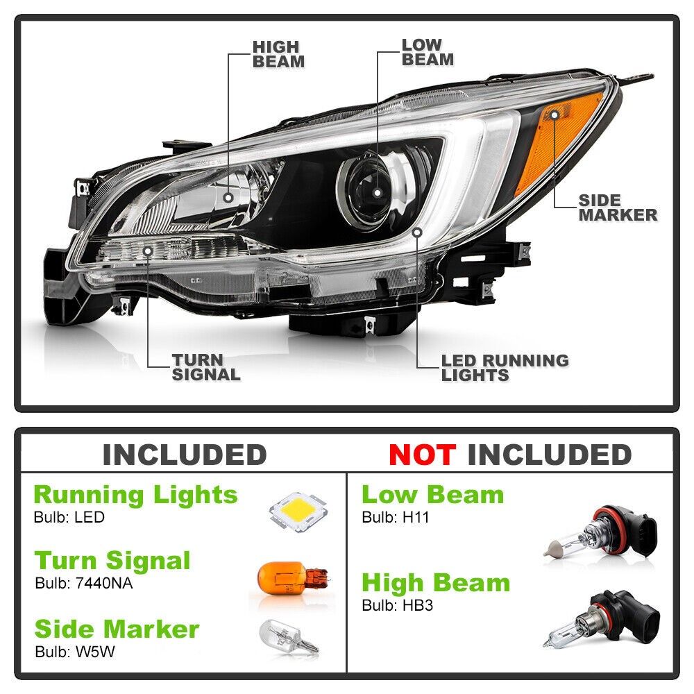 2015-2017 Subaru Legacy|Outback Black Bezel Projector Headlight ...