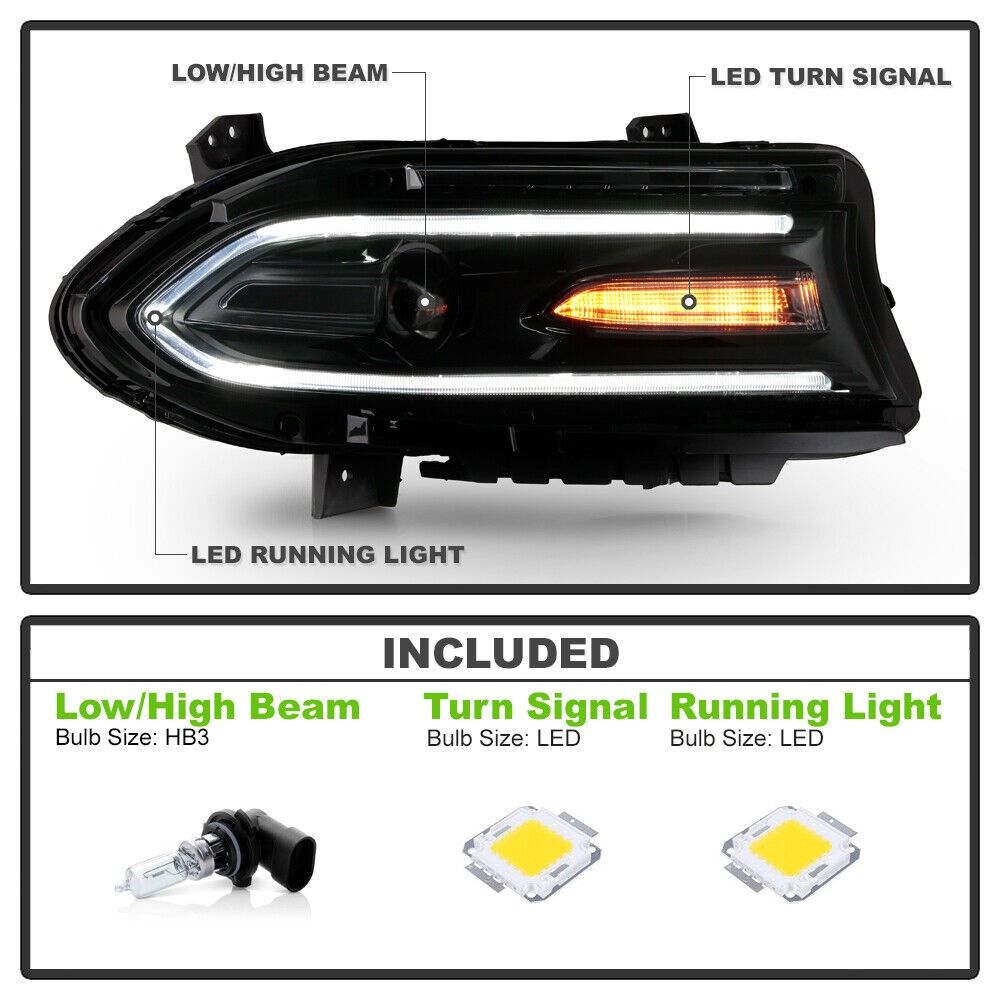 2015-2022 Dodge Charger [Halogen Models] LED DRL Projector Headlight w ...