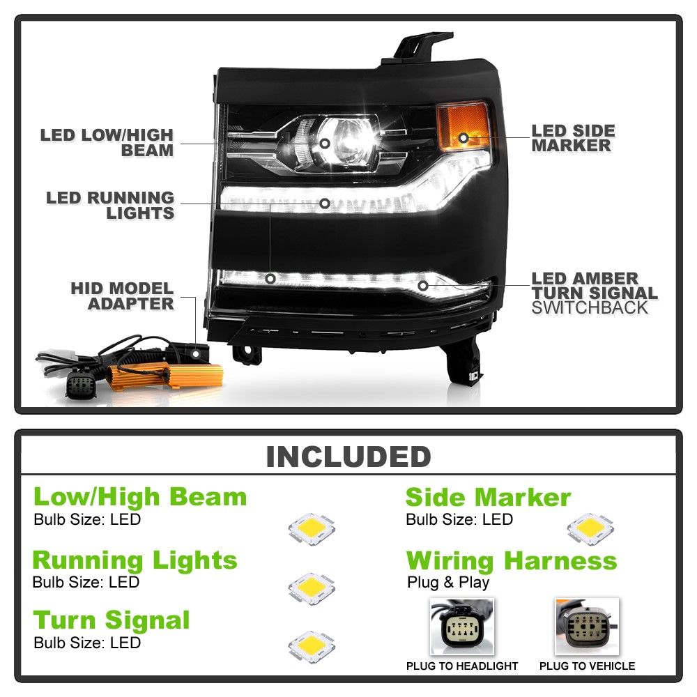 SPYDER 2016-2018 Chevy Silverado 1500 Full LED Projector Headlights ...