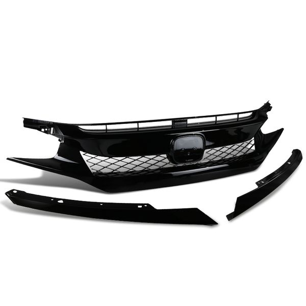 2016-2018 Honda Civic Glossy Black Polished Type R Style Mesh Front ...