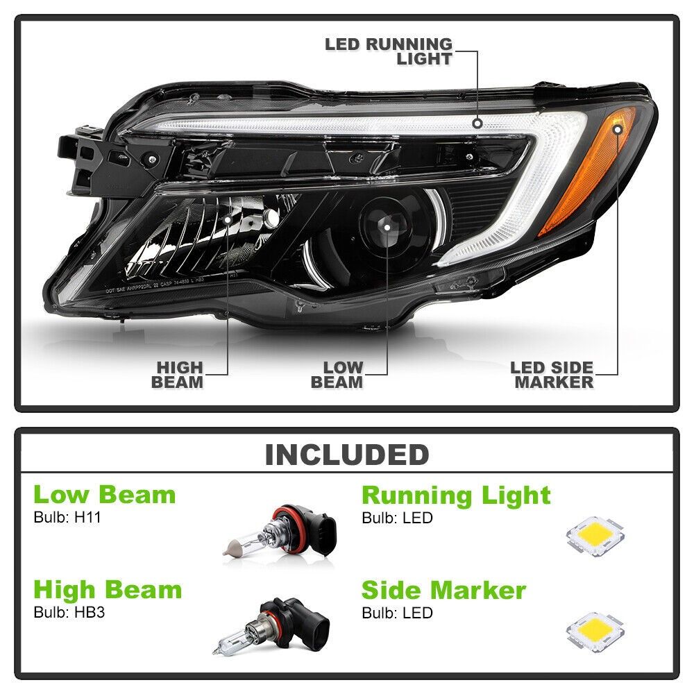 2016-2018 Honda Pilot|17-20 Ridgeline w/ LED DRL Projector Headlight ...