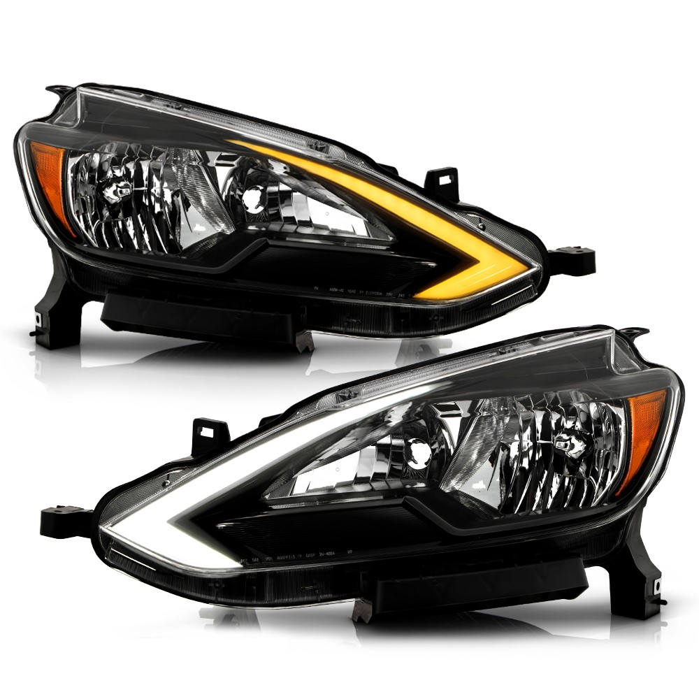 2019 Nissan Sentra Black Factory Style Switchback LED Light Tube Headlights by Spyder