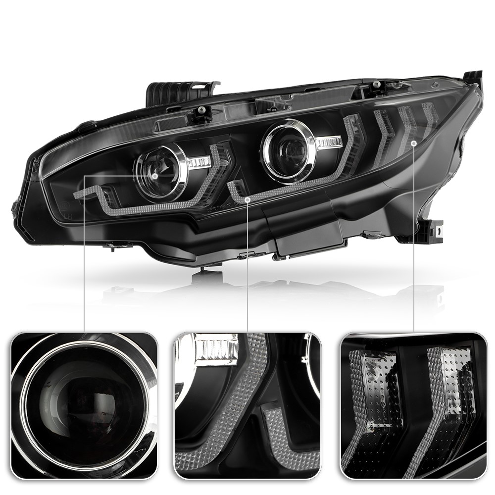 2016-2021 Honda Civic Dual U Halo High-Power LED Module Headlights w ...