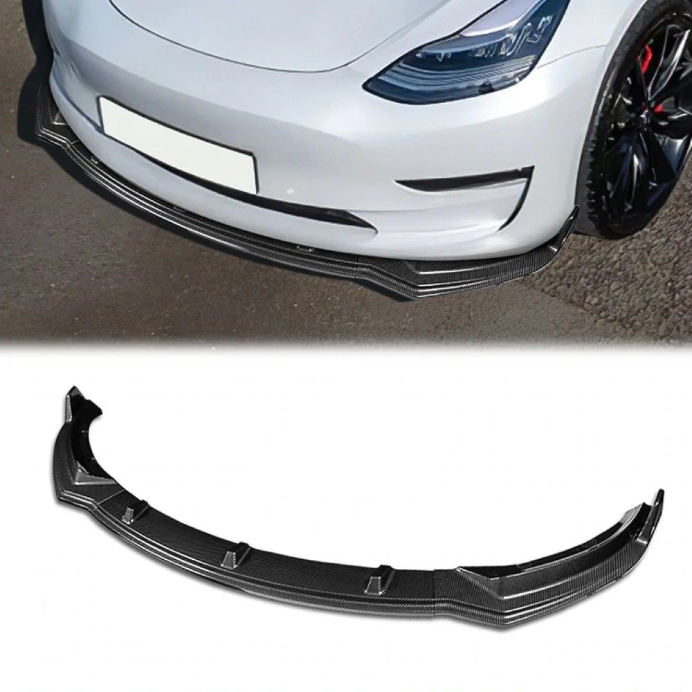 2017-2020 Tesla Model 3 Front Bumper Lip - 3 Pieces Design - CF Look