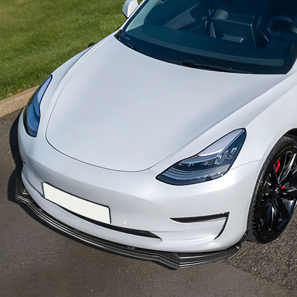 2017-2020 Tesla Model 3 Front Bumper Lip - 3 Pieces Design - CF Look