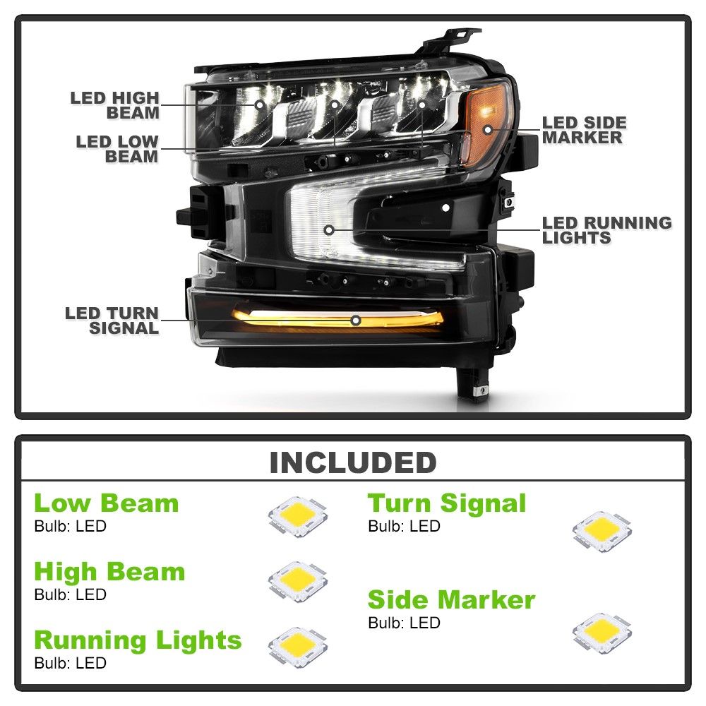Spyder 2019-2021 Chevrolet Silverado 1500 Full LED Headlight Replacement - Driver + Passenger ...