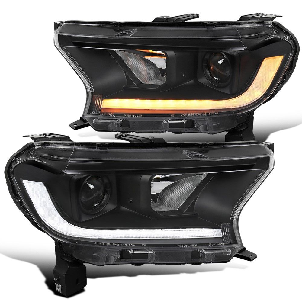 2019-2022 Ford Ranger XL Projector Headlights LED DRL - Black