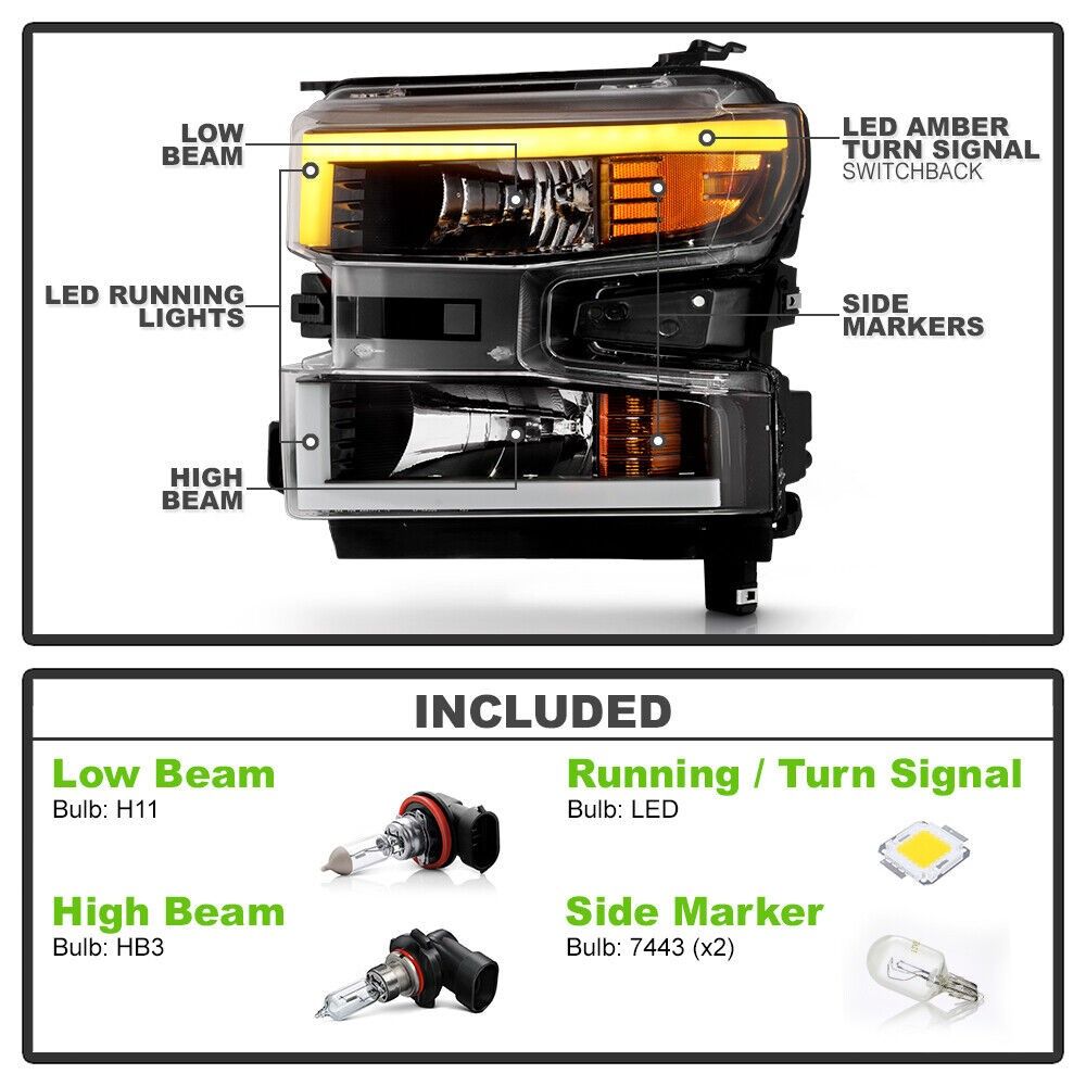 2019-2022 Chevrolet Silverado 1500 LED Bar Style Switch Back Turn ...