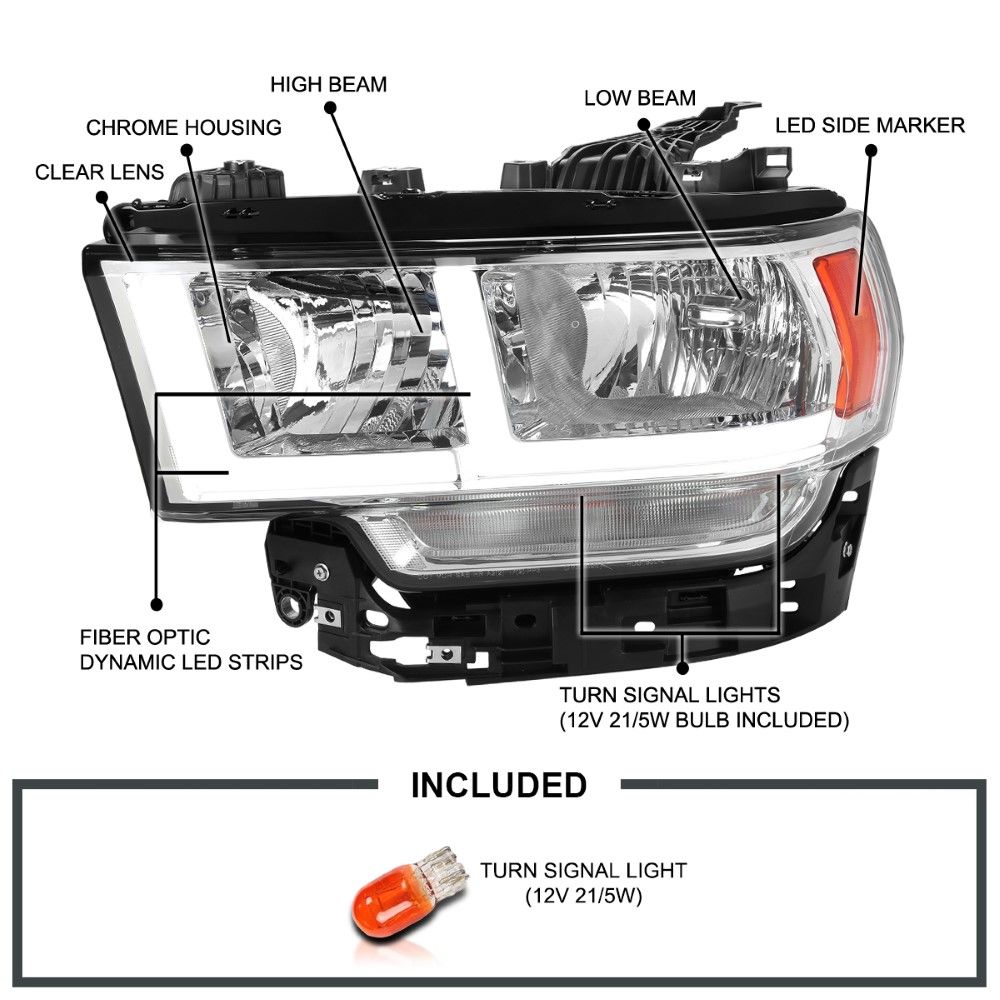 Spec-D 2019-2022 Dodge Ram 2500/3500 OE-Style Reflector Headlights w/ LED DRL Strips - Chrome ...
