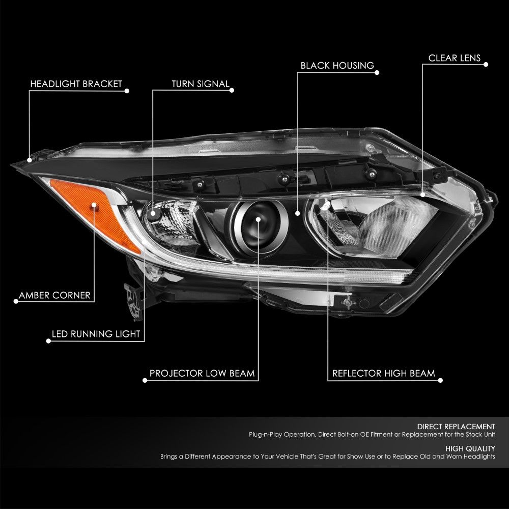 2019-2022 Honda HRV OE-Style Replacement Projector Headlight w/ LED DRL ...