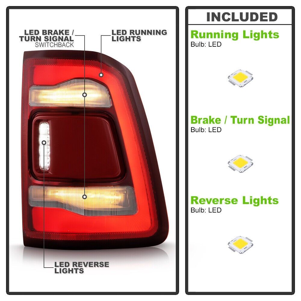 2019-2023 Ram 1500 Red [w/LED w/ Blind Spot] Tail Light Brake Lamp ...