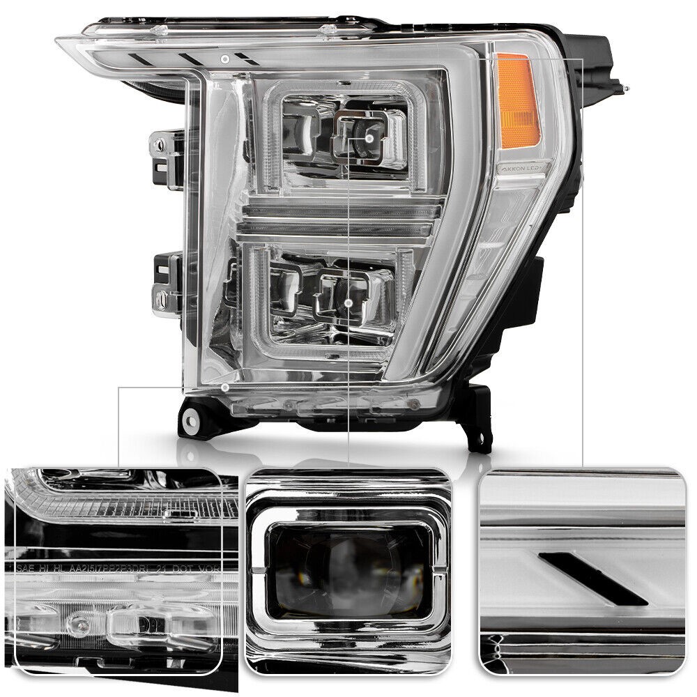 2021-2023 Ford F150 Chrome Full LED Projector Headlights w/ Sequential ...