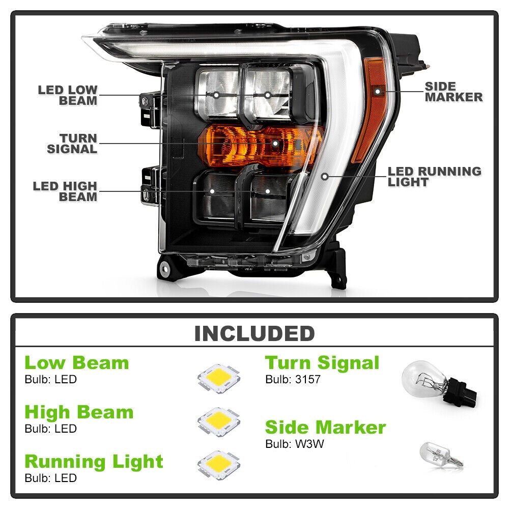 2021-2023 Ford F150 w/ Black Trim LED Reflector Headlights - Driver ...
