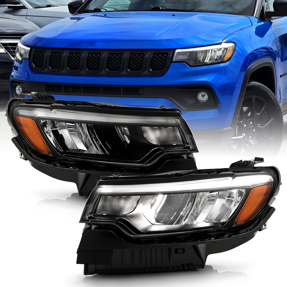 2022-2023 Jeep Compass LED Reflector Type w/ LED DRL Headlights - Black ...