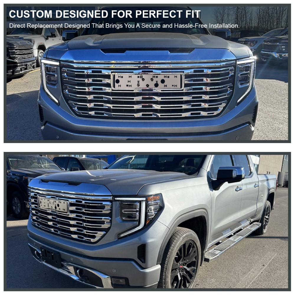 2022-2024 GMC Sierra 1500 Chrome Denali Style Front Upper Mesh Hood Grille