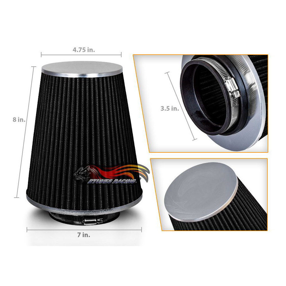 3.5" Cold Air Intake High Flow Racing Truck Car Filter Universal Black ...