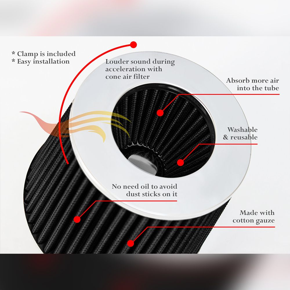 3.5" Cold Air Intake High Flow Racing Truck Car Filter Universal Black ...