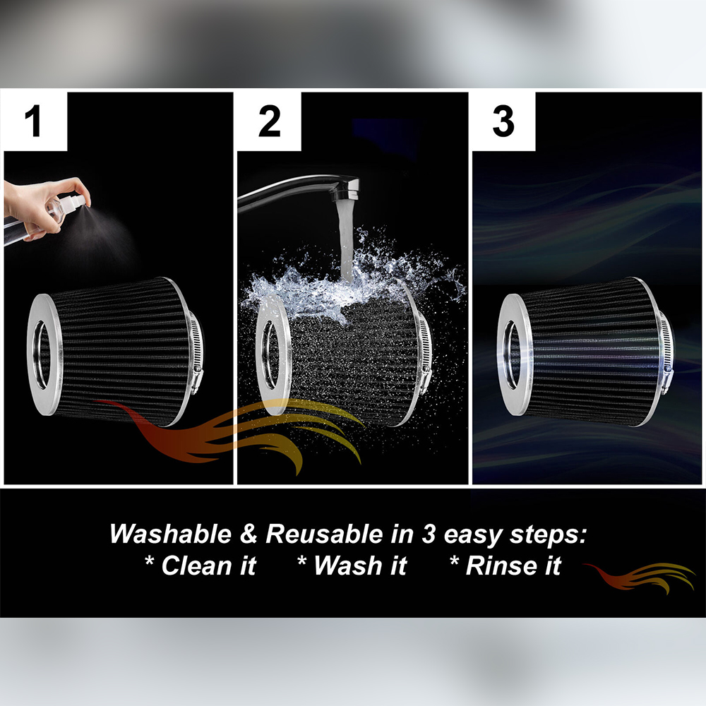 3.5" Cold Air Intake High Flow Racing Truck Car Filter Universal Black ...