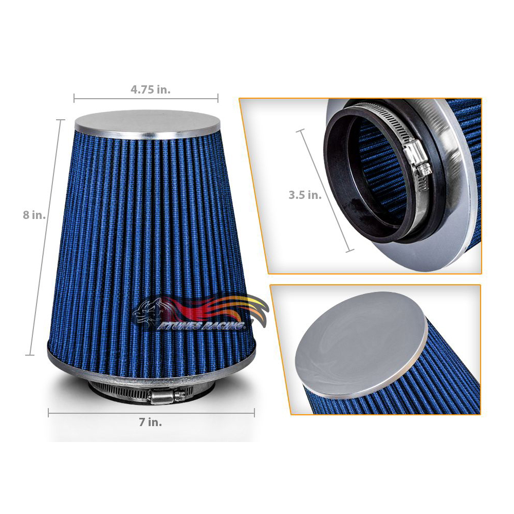 3.5" Cold Air Intake High Flow Racing Truck Car Filter Universal Blue ...