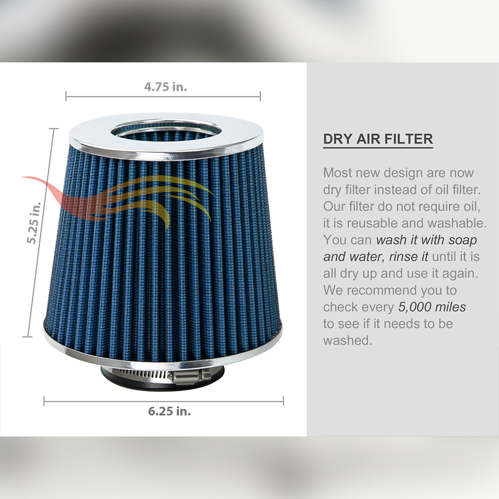 3.5" Cold Air Intake High Flow Racing Truck Car Filter Universal Blue ...