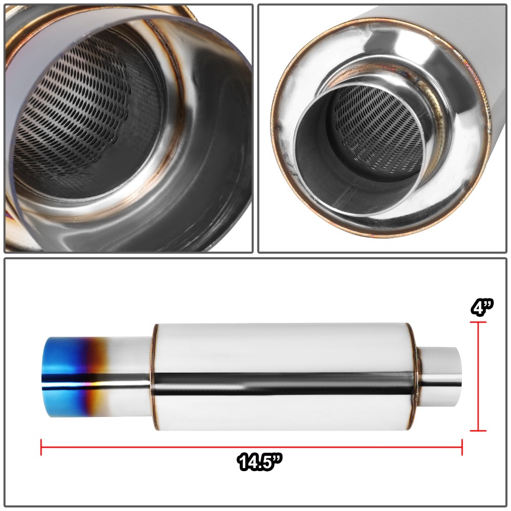 3"OD Titanium Burnt Round Tip 2.25"OD Inlet Car Exhaust Muffler ...