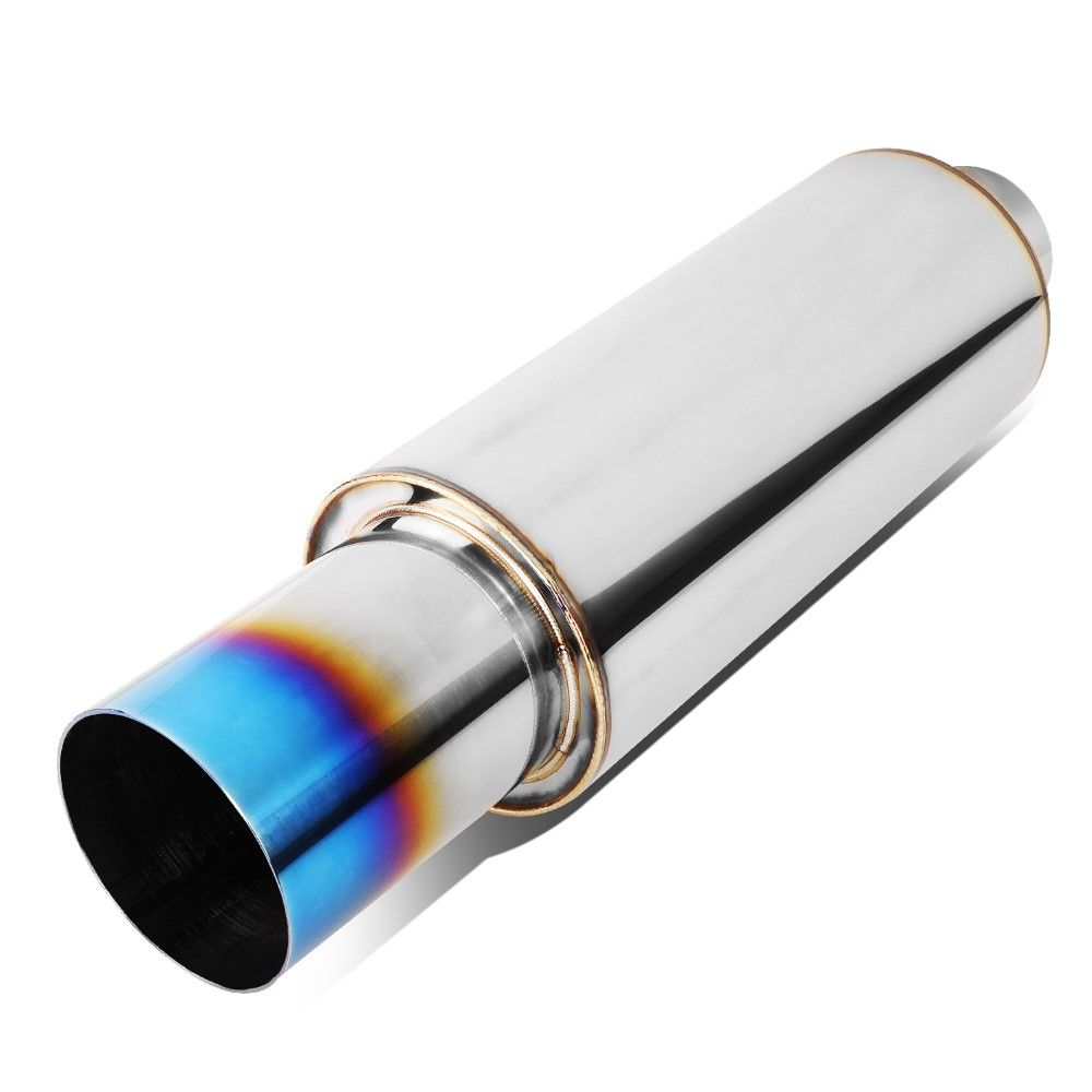3"OD Titanium Burnt Round Tip 2.25"OD Inlet Car Exhaust Muffler ...