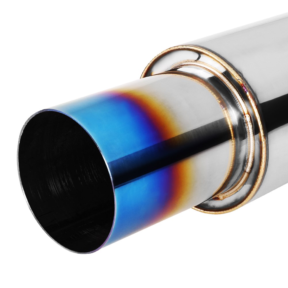 3"OD Titanium Burnt Round Tip 2.25"OD Inlet Car Exhaust Muffler ...