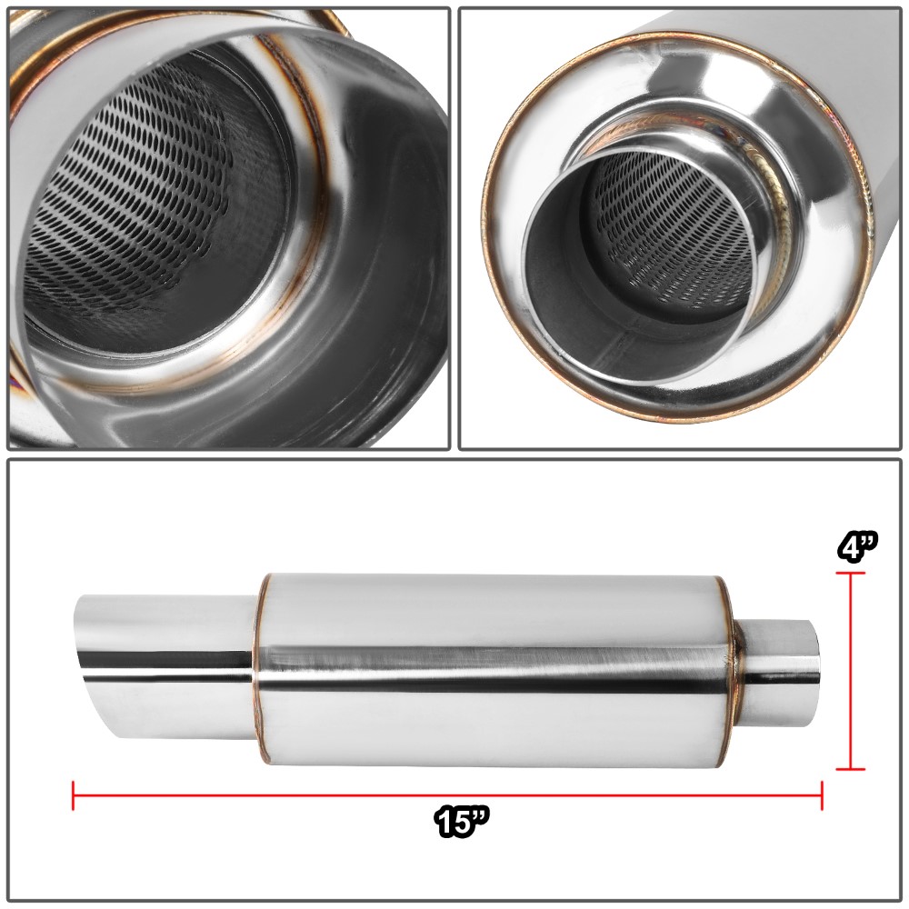 3" Single Wall Slant Cut Tip 2.25"Inlet Tig Weld Exhaust Muffler ...