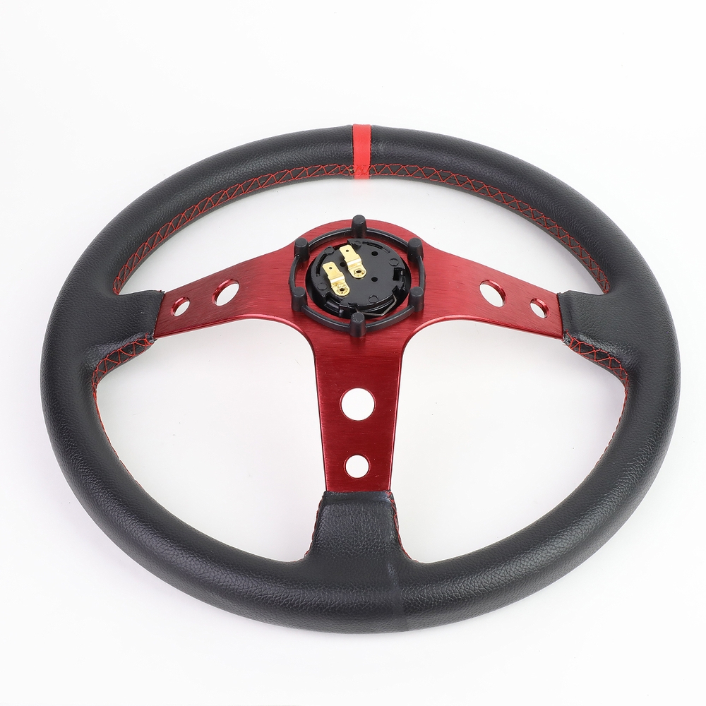 350mm Red 6-Bolt Spoke Red Stitched PVC Leather Racing Steering Wheel