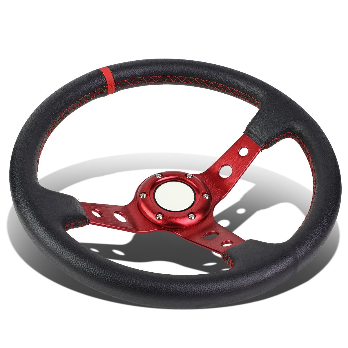 350mm Red 6-Bolt Spoke Red Stitched PVC Leather Racing Steering Wheel