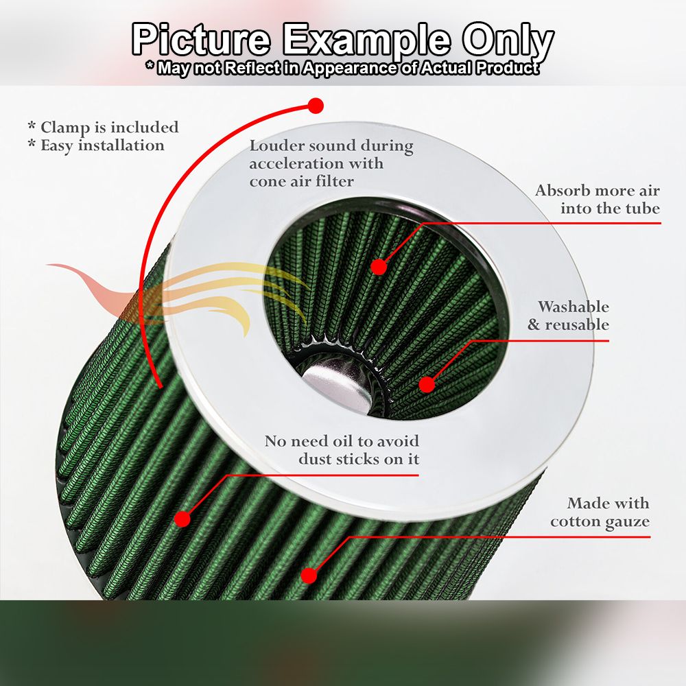 4" Green Truck Long Performance High Flow Cold Air Intake Cone Dry ...