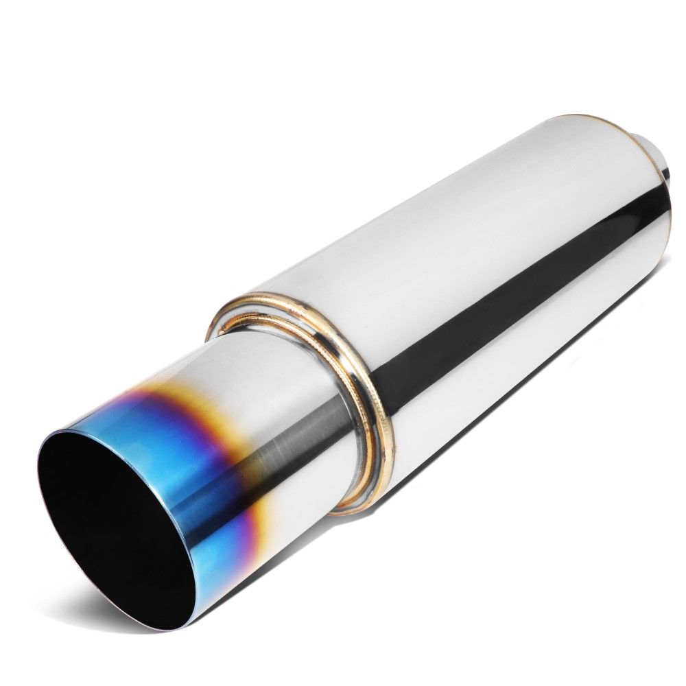 4"OD Titanium Burnt Round Tip 2.5"OD Inlet Car Exhaust Muffler ...
