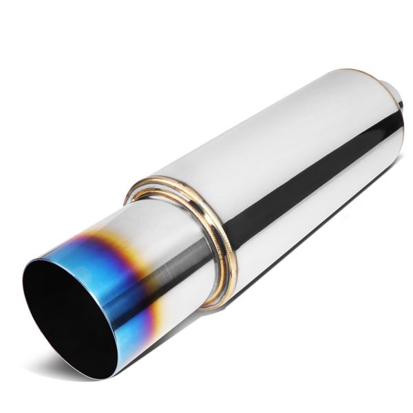 4"OD Titanium Burnt Round Tip 2.5"OD Inlet Car Exhaust Muffler ...