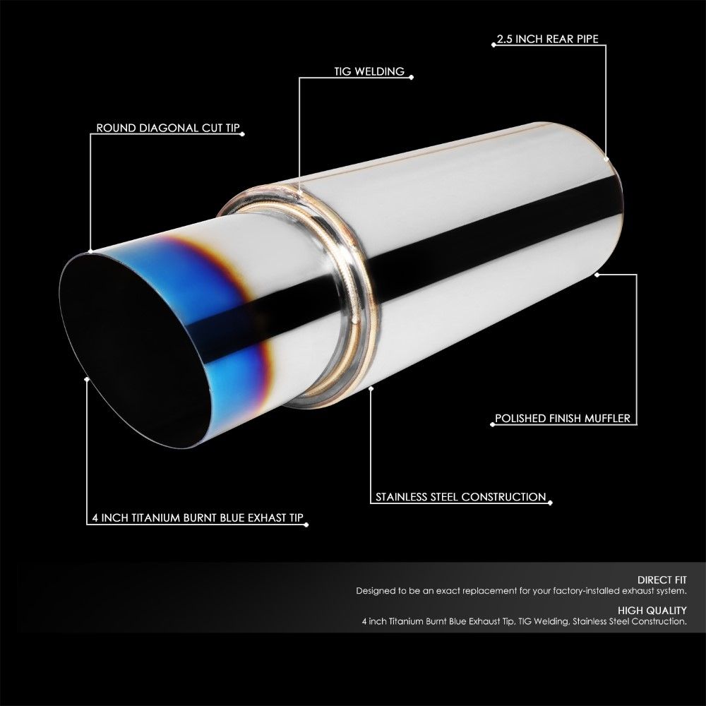 4"OD Titanium Burnt Tip 2.5"OD Inlet Tig Weld Exhaust Muffler Stainless ...