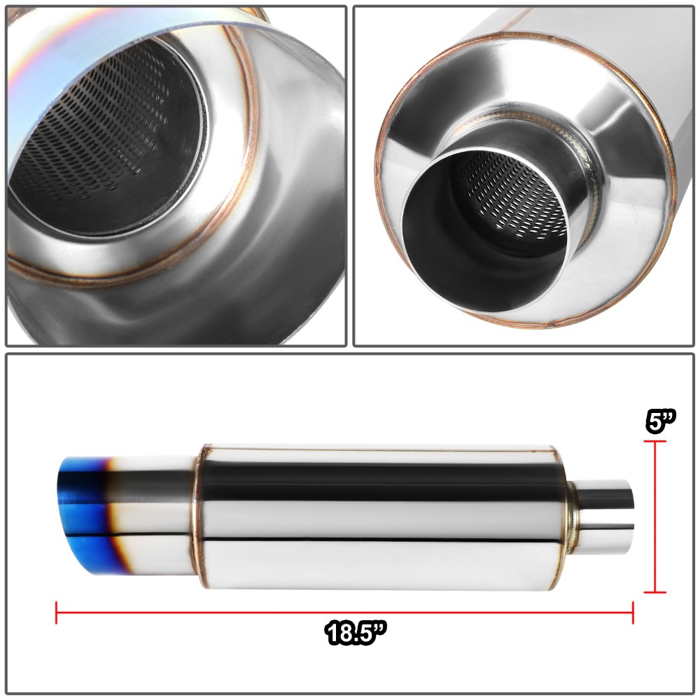 4"OD Titanium Burnt Tip 2.5"OD Inlet Tig Weld Exhaust Muffler Stainless ...