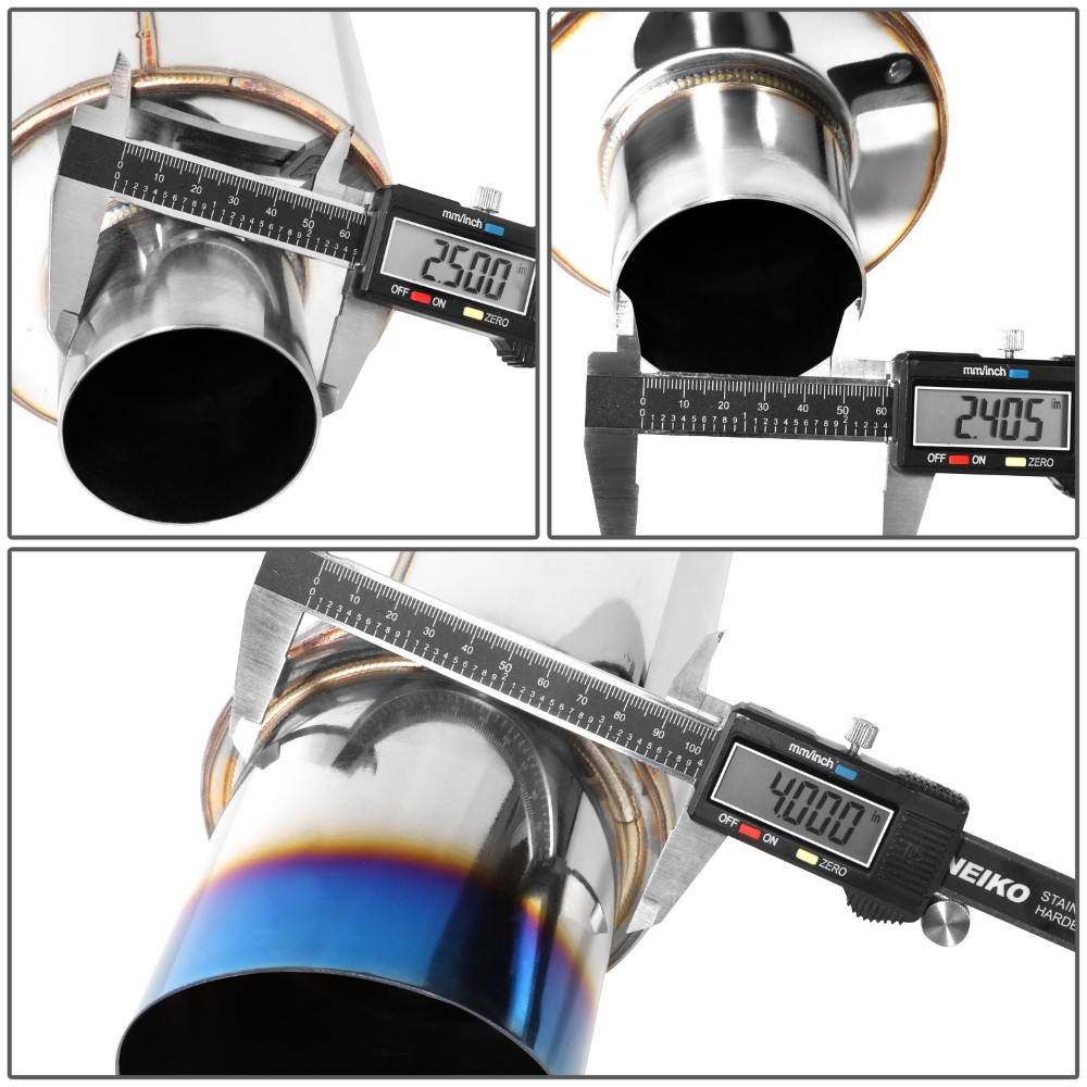 4"OD Titanium Burnt Tip 2.5"OD Inlet Tig Weld Exhaust Muffler Stainless ...